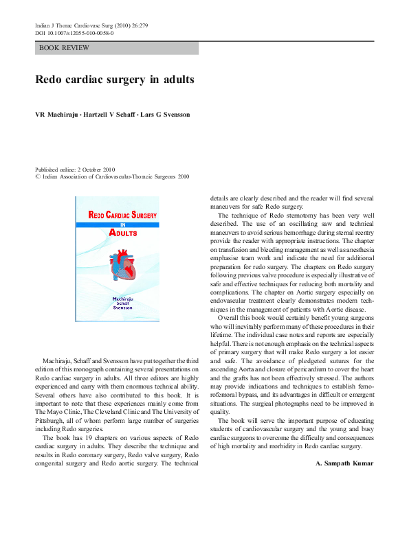 (PDF) Redo cardiac surgery in adults