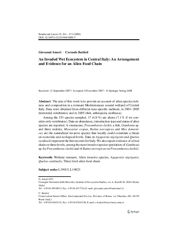 (PDF) An invaded wet ecosystem in Central Italy: An arrangement and ...