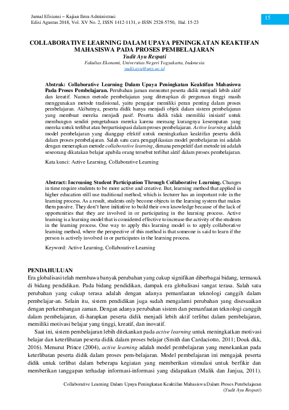 (PDF) Collaborative Learning Dalam Upaya Peningkatan Keaktifan Mahasiswa Pada Proses Pembelajaran