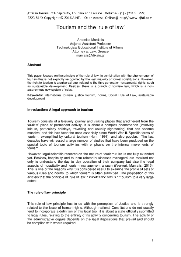 (PDF) Tourism and the 'rule of law