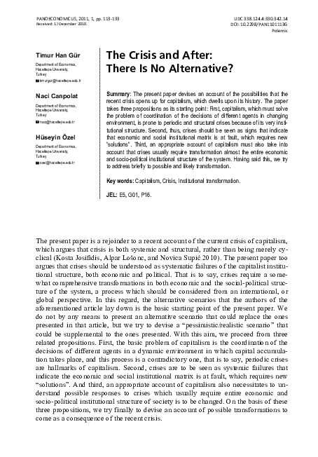 (PDF) "The Crisis and After: There is No Alternative?" Timur Han Gür ...