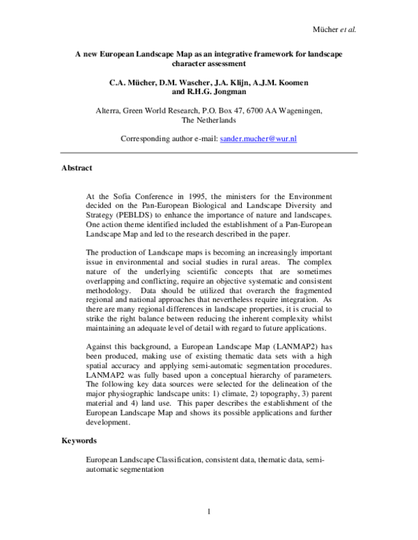 (PDF) A new European Landscape Map as an integrative framework for ...