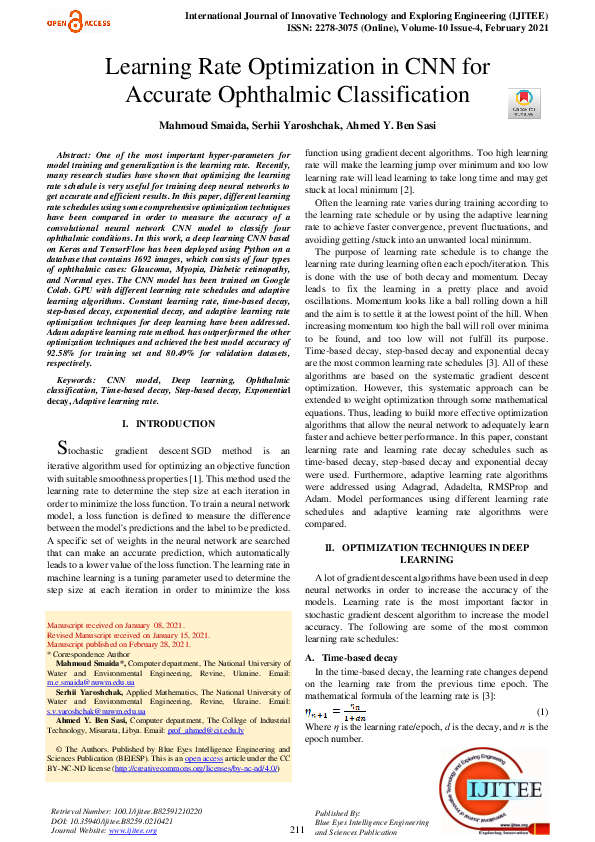 (PDF) Learning Rate Optimization in CNN for Accurate Ophthalmic ...