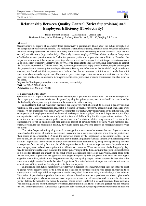 (PDF) Relationship Between Quality Control (Strict Supervision) and ...