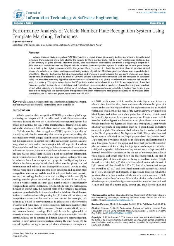 (PDF) Performance Analysis of Vehicle Number Plate Recognition System Using Template Matching ...