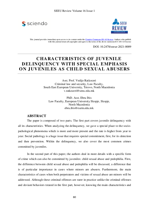 (PDF) Characteristics of Juvenile Delinquency with Special Emphasis on ...