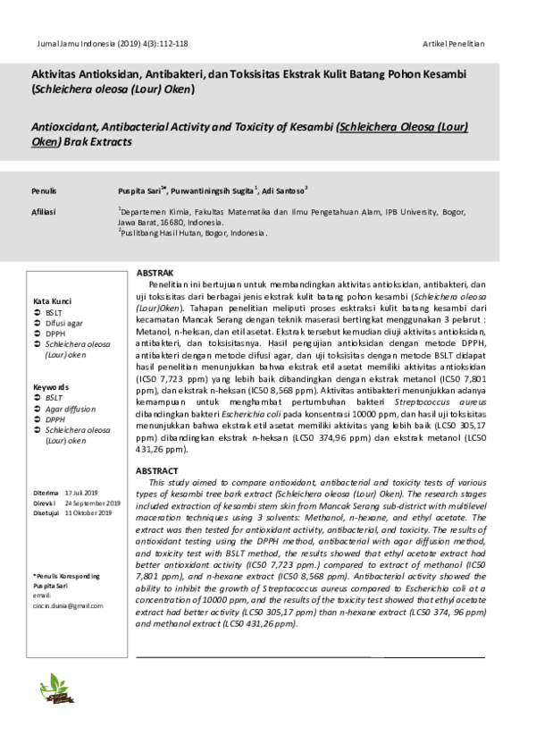 (PDF) Aktivitas Antioksidan, Antibakteri, dan Toksisitas Ekstrak Kulit ...