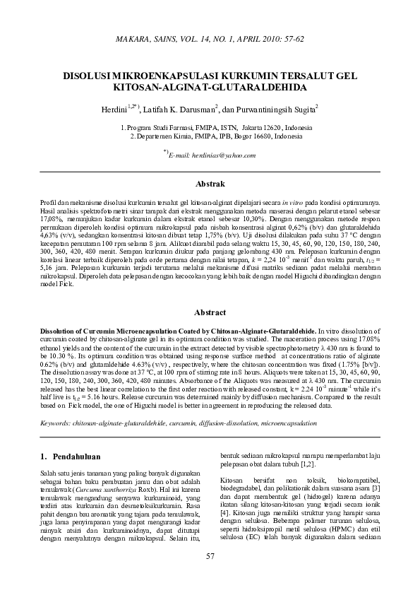 (PDF) Disolusi Mikroenkapsulasi Kurkumin Tersalut Gel Kitosan-Alginat ...