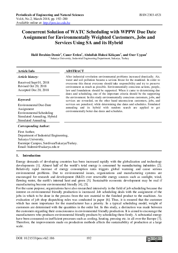 Pdf Concurrent Solution Of Watc Scheduling With Wppw Due Date Assignment For Environmentally 8232