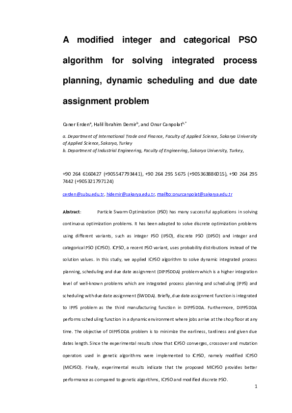 Pdf A Modified Integer And Categorical Pso Algorithm For Solving