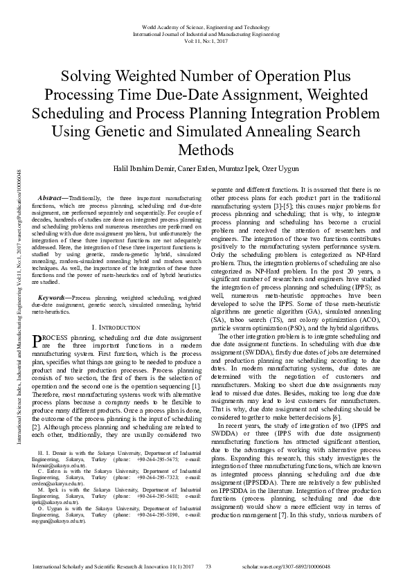 Pdf Solving Weighted Number Of Operation Plus Processing Time Due Date Assignment Weighted