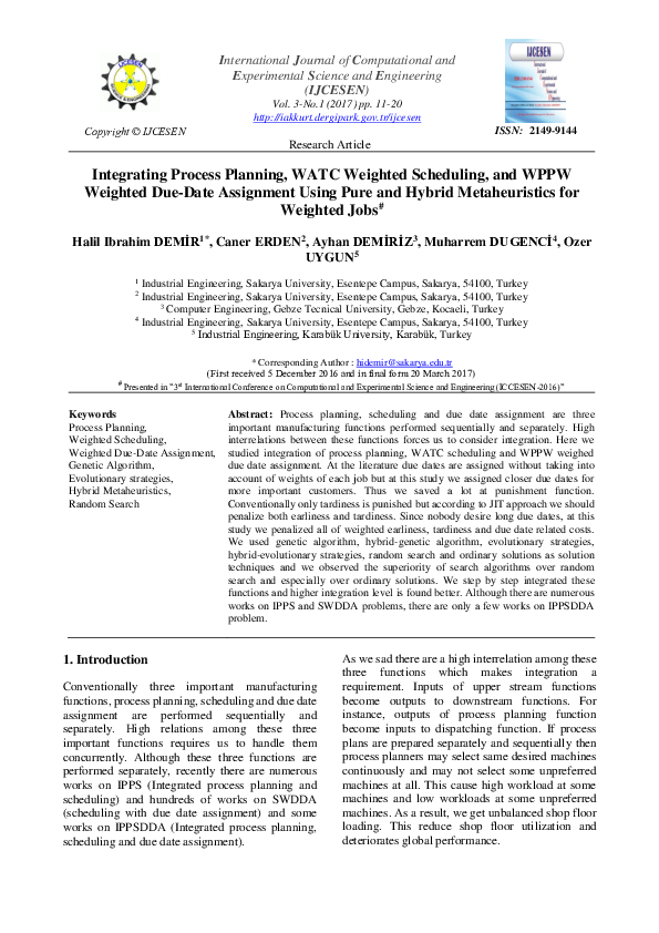 (PDF) Integrating Process Planning, WATC Weighted Scheduling, and WPPW ...
