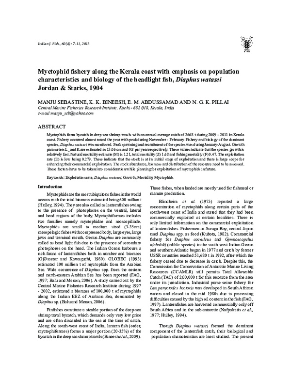 (PDF) Myctophid fishery along the Kerala coast with emphasis on ...