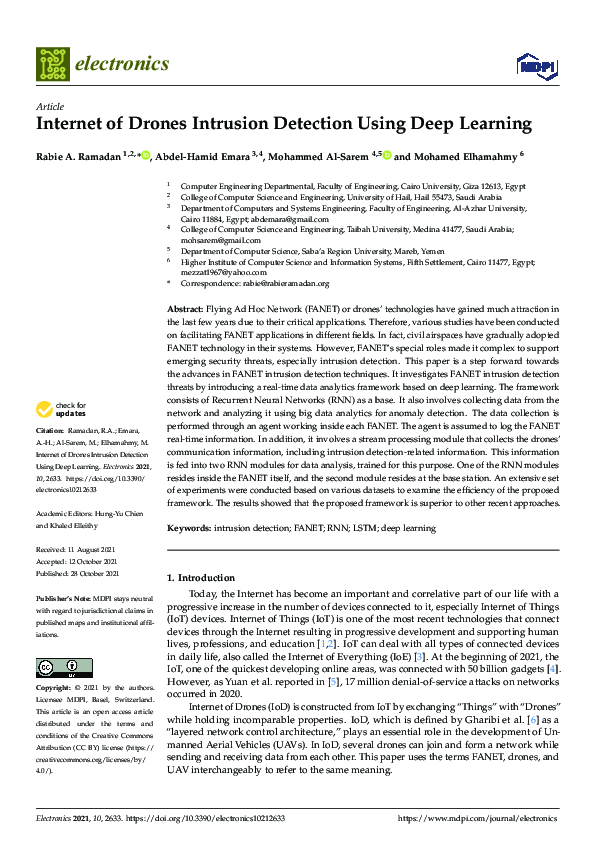 (PDF) Internet of Drones Intrusion Detection Using Deep Learning