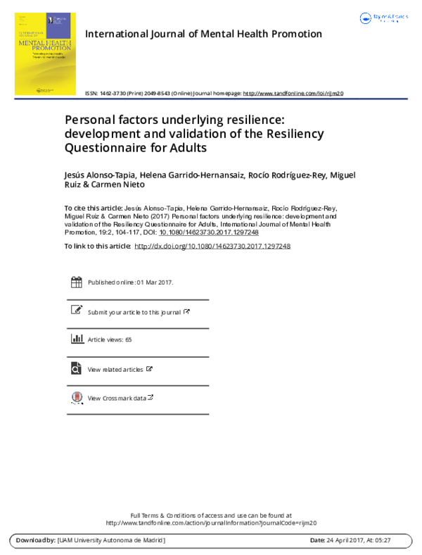 (PDF) Personal factors underlying resilience: development and ...