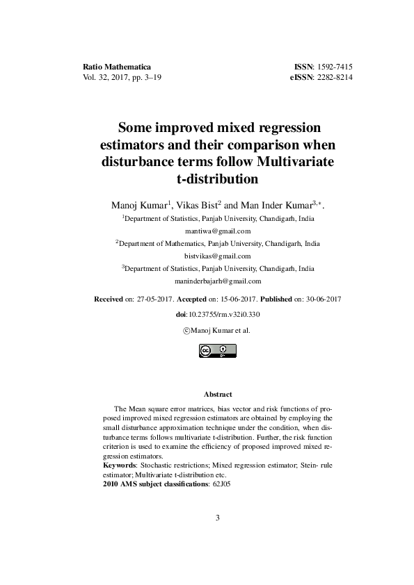 (PDF) Some Improved Mixed Regression Estimators and their Comparison when Disturbance Terms ...