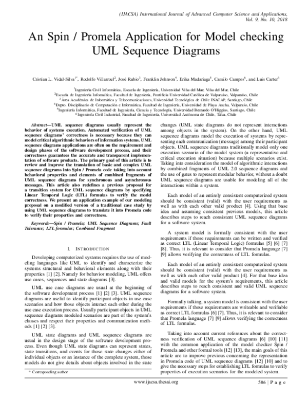 (PDF) An Spin / Promela Application for Model checking UML Sequence Diagrams | Jose Miguel Rubio ...