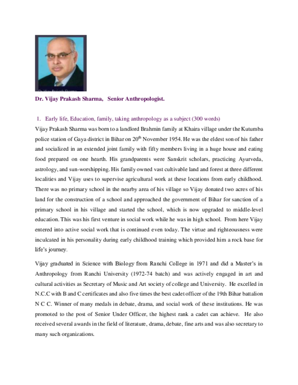 (PDF) Dr. Vijay Prakash Sharma, Senior Anthropologist, India.