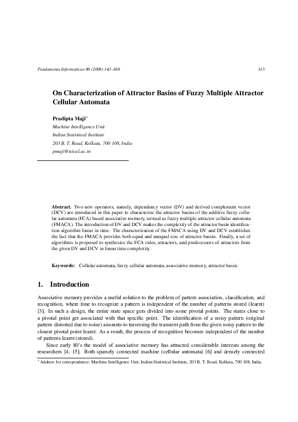 Pdf On Characterization Of Attractor Basins Of Fuzzy Multiple Attractor Cellular Automata 