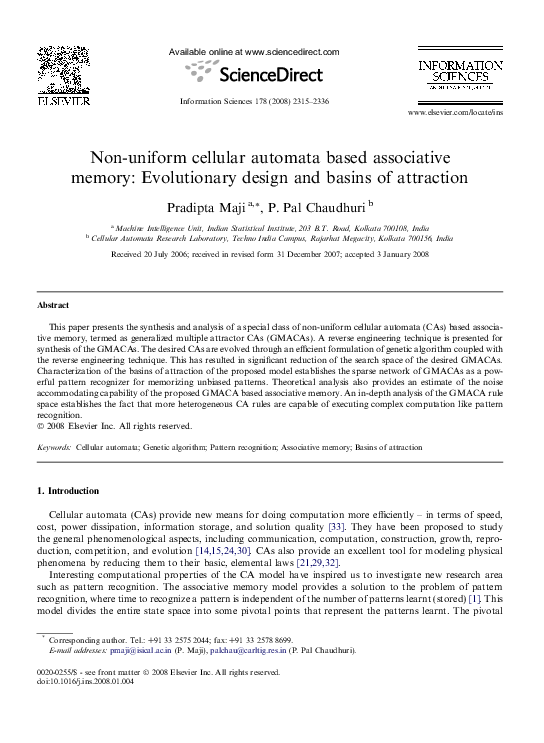 (PDF) Non-uniform cellular automata based associative memory: Evolutionary design and basins of ...
