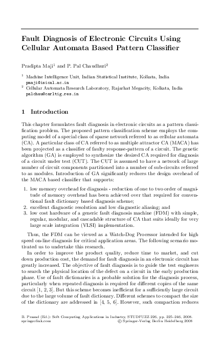 Pdf Fault Diagnosis Of Electronic Circuits Using Cellular Automata Based Pattern Classifier