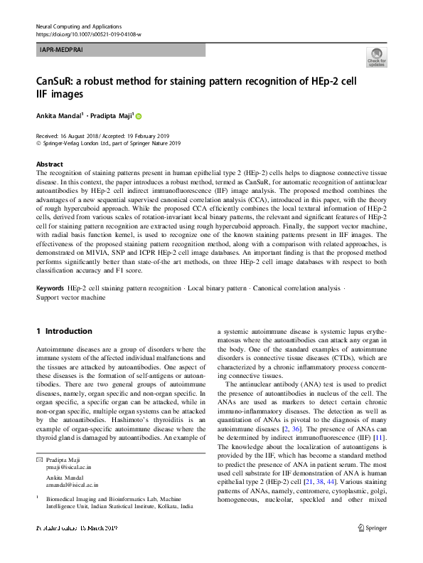 (PDF) CanSuR: a robust method for staining pattern recognition of HEp-2 cell IIF images ...