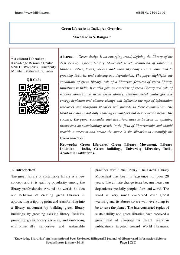 (PDF) Green Libraries in India: An Overview