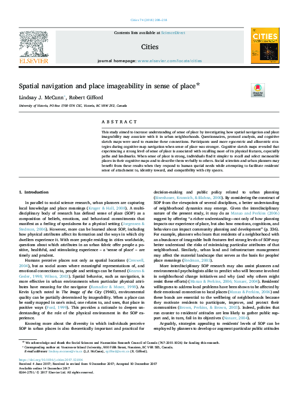 (PDF) Spatial navigation and place imageability in sense of place