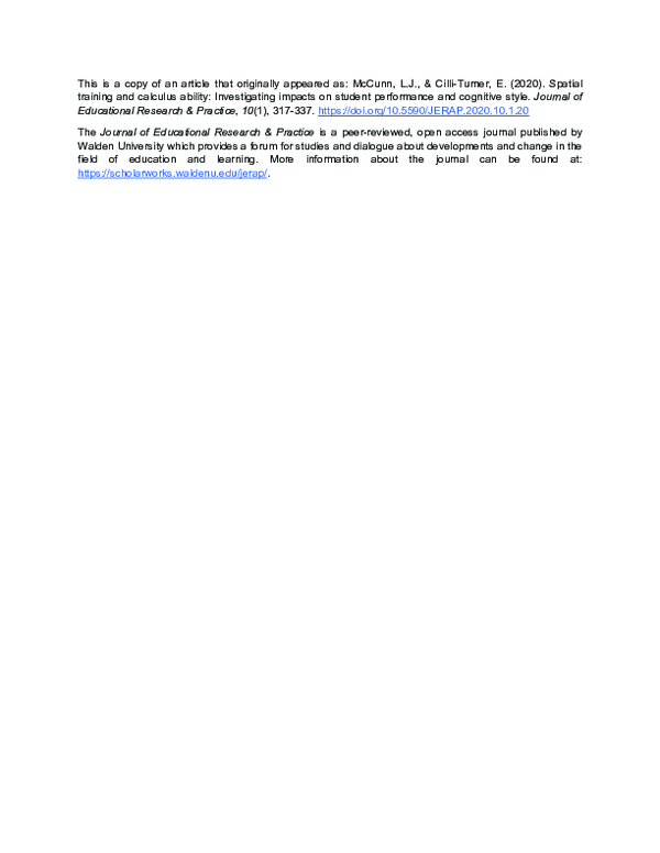 Pdf Spatial Training And Calculus Ability Investigating Impacts On
