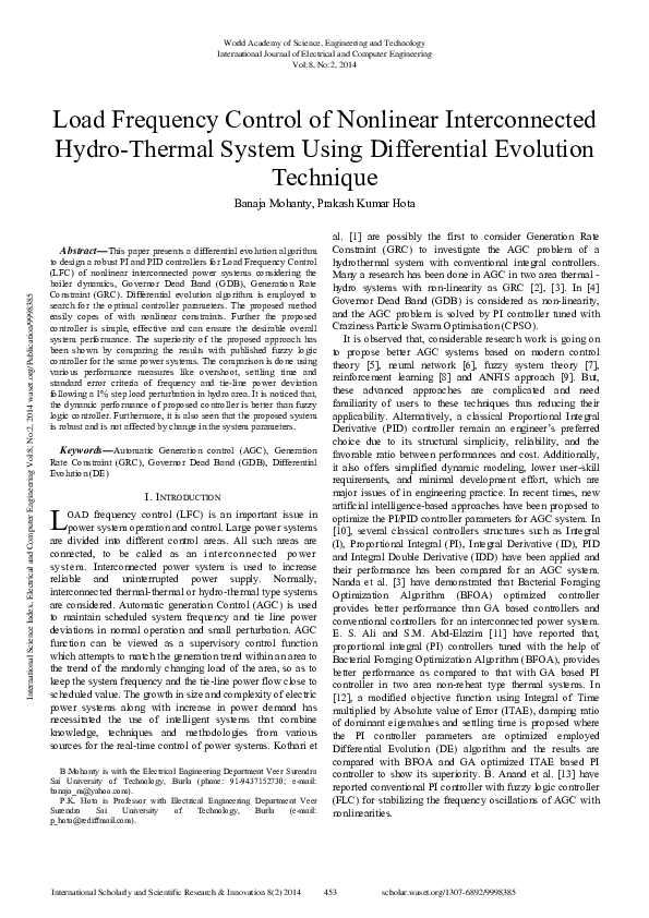 (PDF) Load Frequency Control Of Nonlinear Interconnected Hydro-Thermal System Using Differential ...