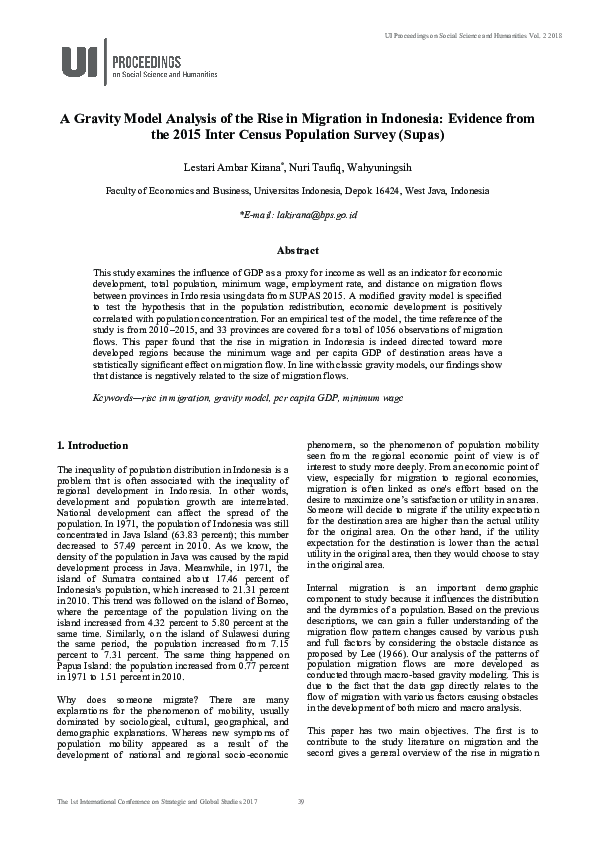 (PDF) A Gravity Model Analysis of the Rise in Migration in Indonesia ...