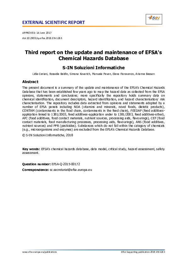 (PDF) Third report on the update and maintenance of EFSA's Chemical ...
