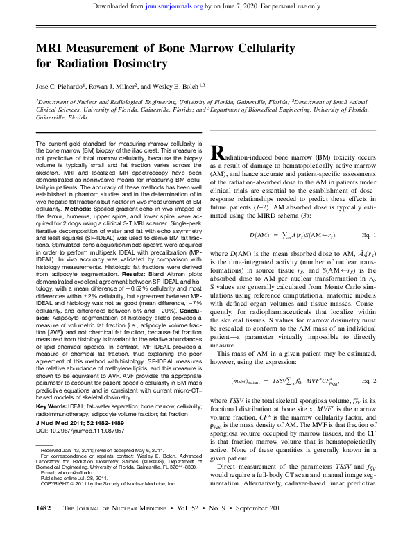 (PDF) MRI Measurement of Bone Marrow Cellularity for Radiation Dosimetry