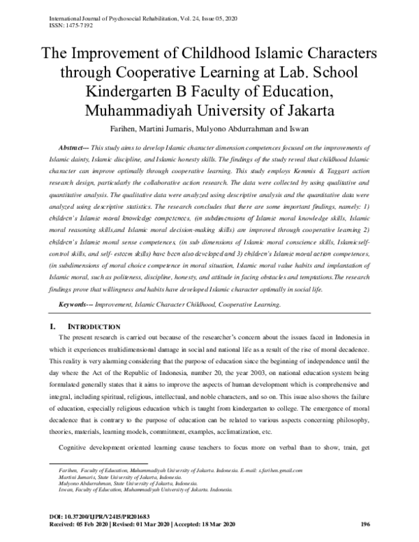 (PDF) THE IMPROVEMENT OF CHILDHOOD ISLAMIC CHARACTERS