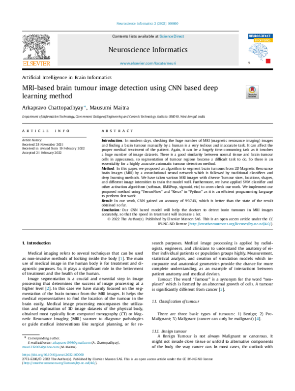 Pdf Mri Based Brain Tumor Image Detection Using Cnn Based Deep Learning Method