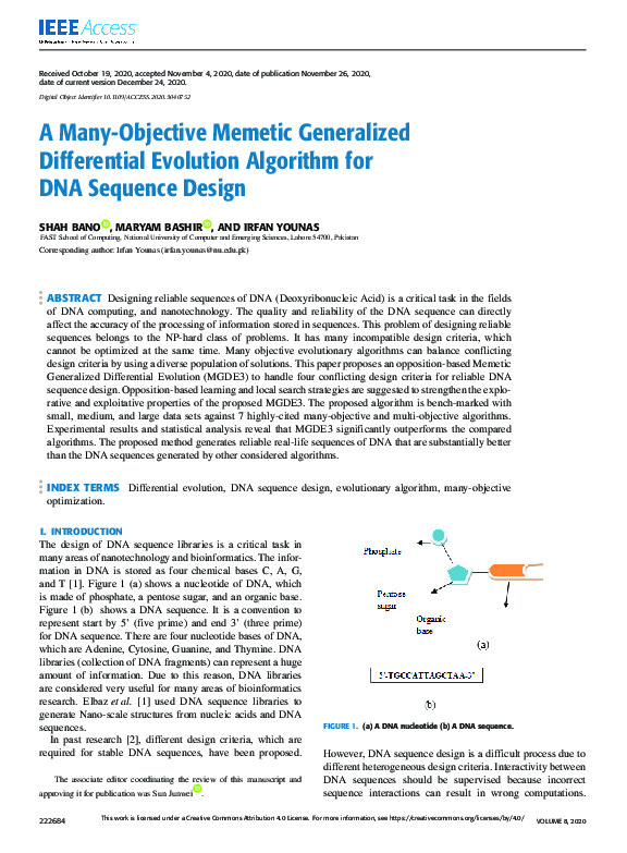 Pdf A Many Objective Memetic Generalized Differential Evolution Algorithm For Dna Sequence Design