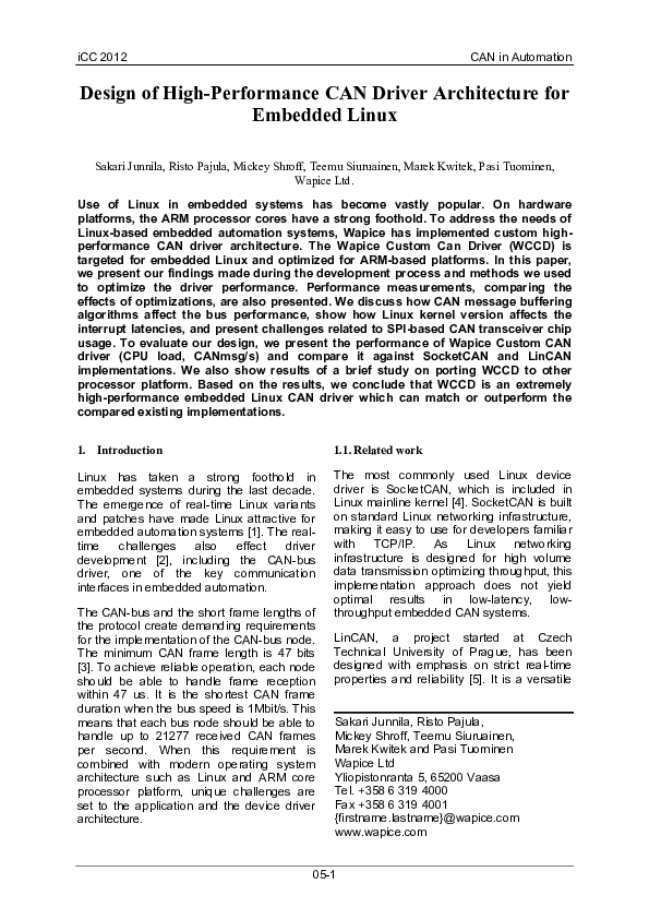 (PDF) Design of High-Performance CAN Driver Architecture for Embedded Linux