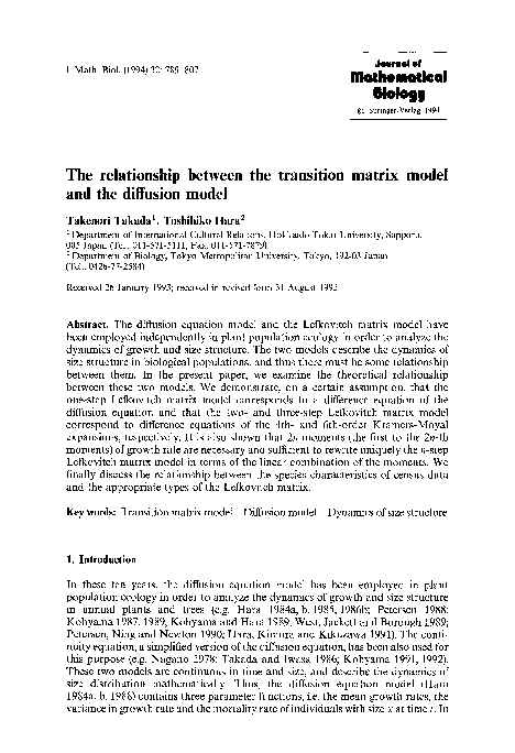 (PDF) Linking Lefkovitch and Diffusion Models in Ecology