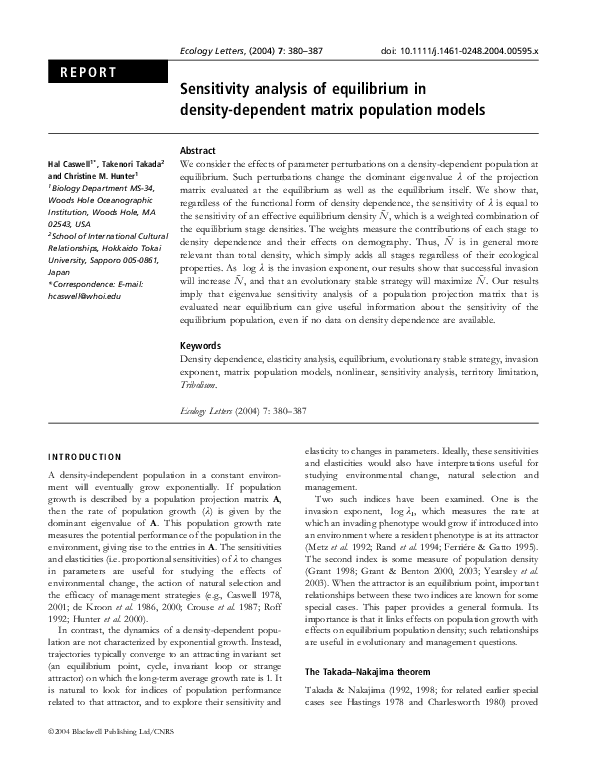 (PDF) Sensitivity analysis of equilibrium in density-dependent matrix ...
