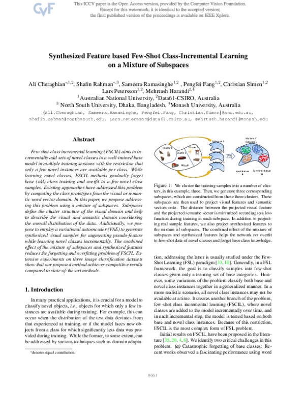 (PDF) Synthesized Feature based Few-Shot Class-Incremental Learning on a Mixture of Subspaces