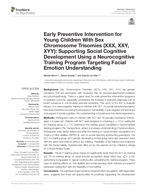 (PDF) Early Preventive Intervention for Young Children With Sex Chromosome Trisomies (XXX, XXY ...