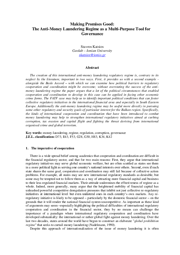 (PDF) Making Promises Good: The Anti-Money Laundering Regime as a Multi ...