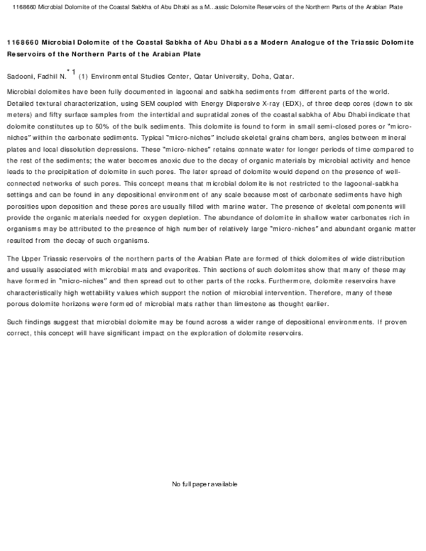 (PDF) Microbial Dolomite of the Coastal Sabkha of Abu Dhabi as a Modern ...