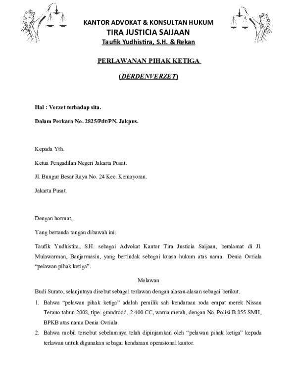 (DOC) PERLAWANAN PIHAK KETIGA DERDENVERZET TERHADAP SITA