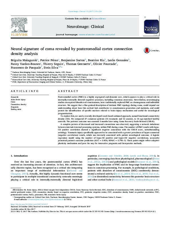 (PDF) Neural signature of coma revealed by posteromedial cortex ...