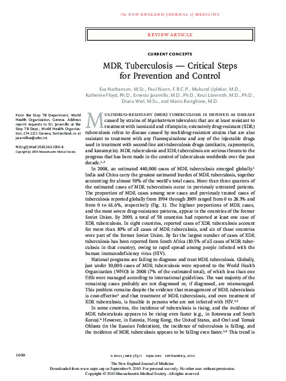 (PDF) MDR Tuberculosis — Critical Steps for Prevention and Control