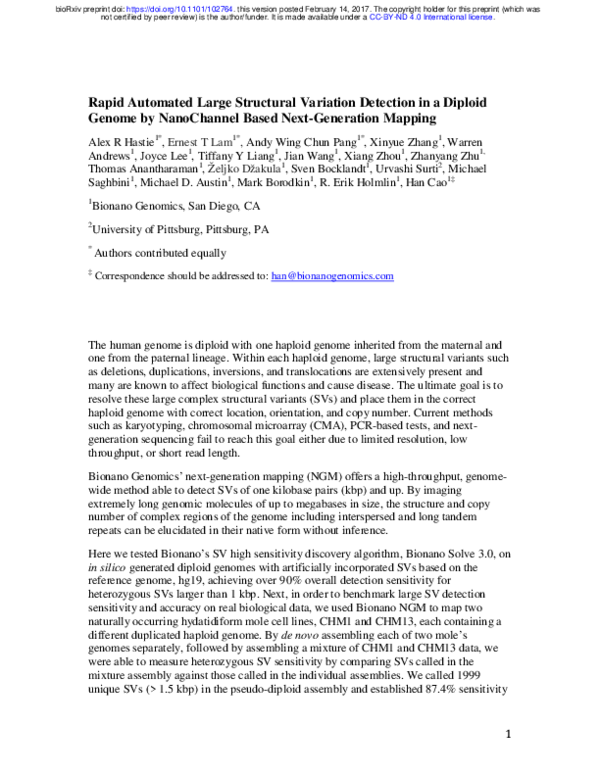 (PDF) Rapid Automated Large Structural Variation Detection in a Diploid Genome by NanoChannel ...