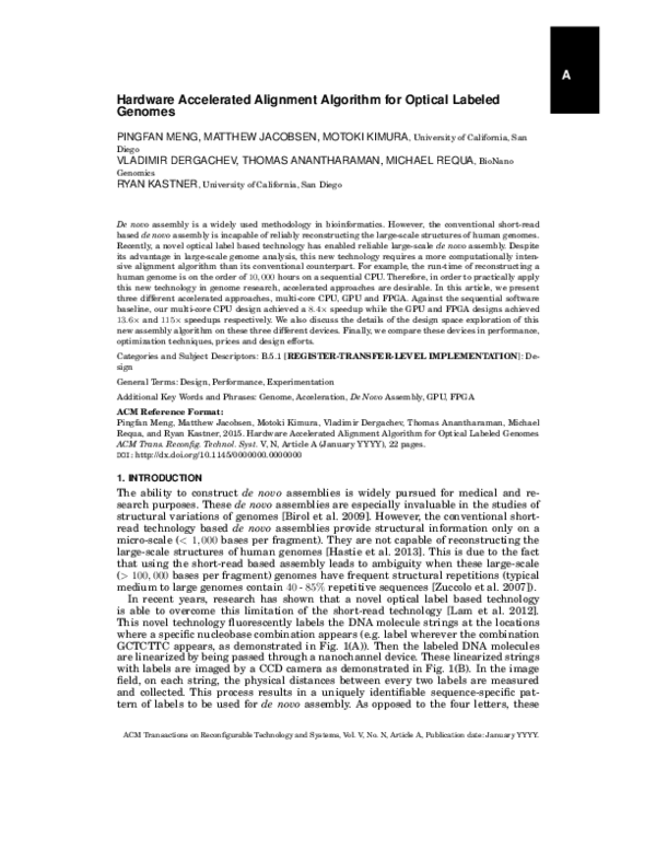 Pdf Hardware Accelerated Alignment Algorithm For Optical Labeled Genomes Thomas Anantharaman
