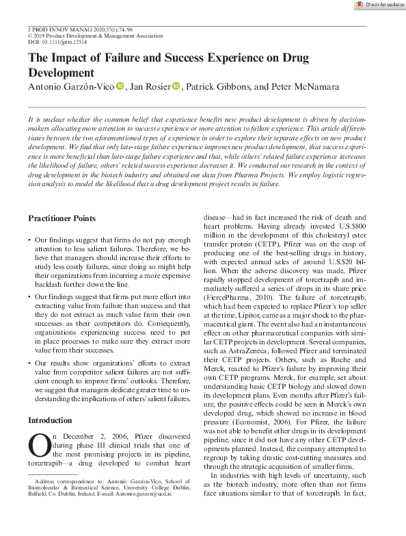 (PDF) The impact of failure and success experience on drug development