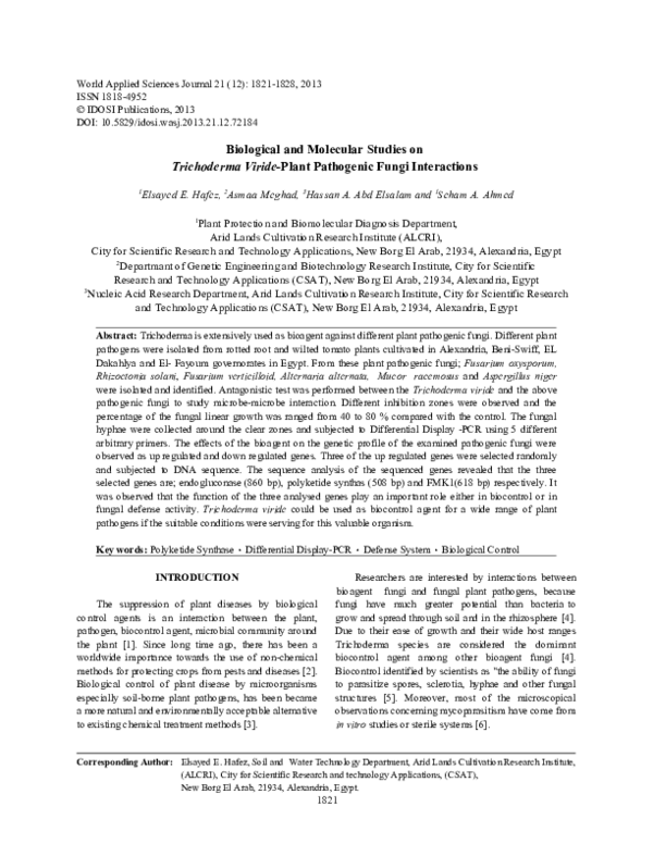 (PDF) In Vitro Assessment of Antagonistic Activity of Trichoderma Viride and Trichoderma ...